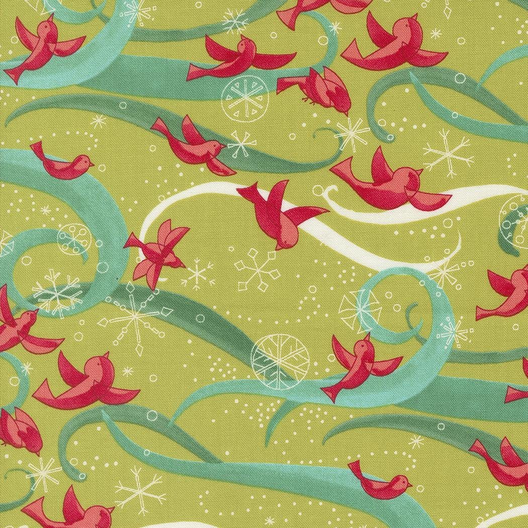 Winterly - Birds With Ribbons Chartreuse – Stitchin Heaven